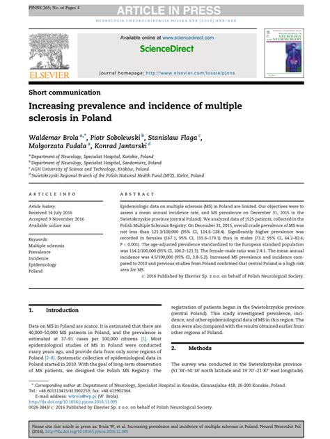 Pdf Increasing Prevalence And Incidence Of Multiple Sclerosis In Poland