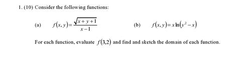 Solved Consider The Following Functions F X Y X 1