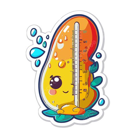 Mangga Lucu Dan Stiker Termometer Dengan Air Di Atasnya Vektor Desain