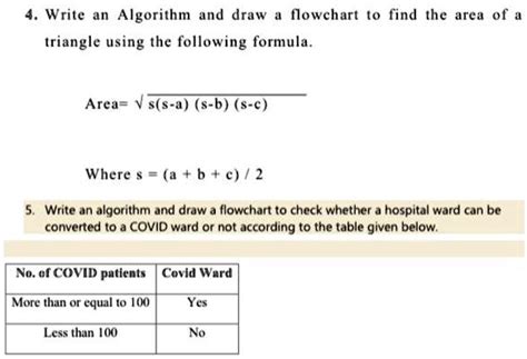 SOLVED Write An Algorithm And Draw A Flowchart To Find The Area Of A Triangle Using The