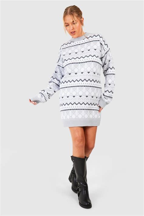 Plus Fairisle Christmas Jumper Dress Boohoo Uk