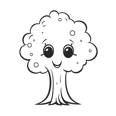 Cute Cartoon Tree With Round Eyes And Big Eyes On White Background