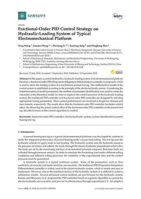 Pdf Fractional Order Pid Control Strategy On Hydraulic Loading System Of Typical
