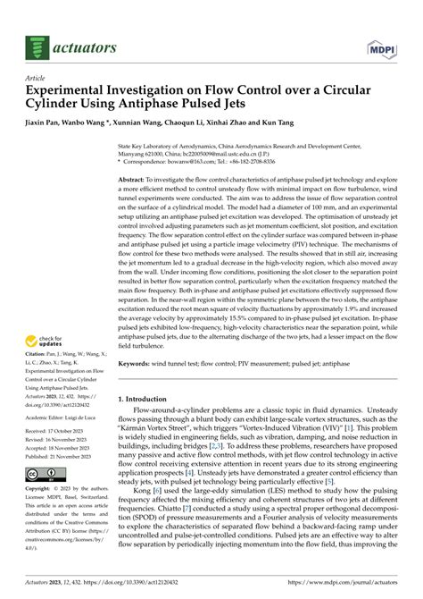 Pdf Experimental Investigation On Flow Control Over A Circular Cylinder Using Antiphase Pulsed