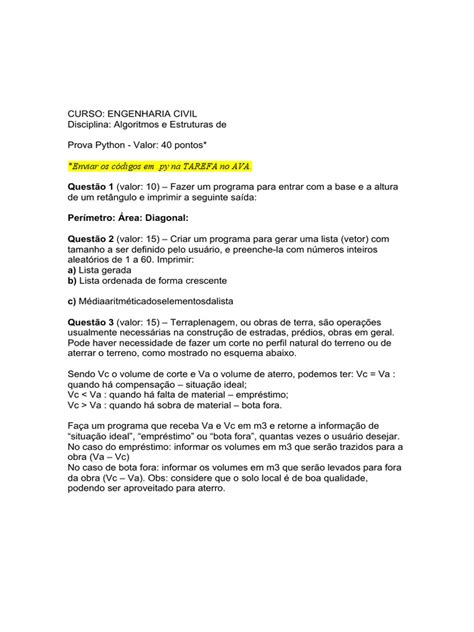 Prova De Python Eng Civil Pdf