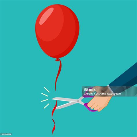 가위가 있는 손 절단 풍선 끈 플랫 스타일 벡터 일러스트레이션 풍선에 대한 스톡 벡터 아트 및 기타 이미지 풍선 날기