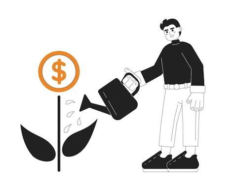 Premium Vector Man Watering Money Plant 2d Vector Monochrome Isolated