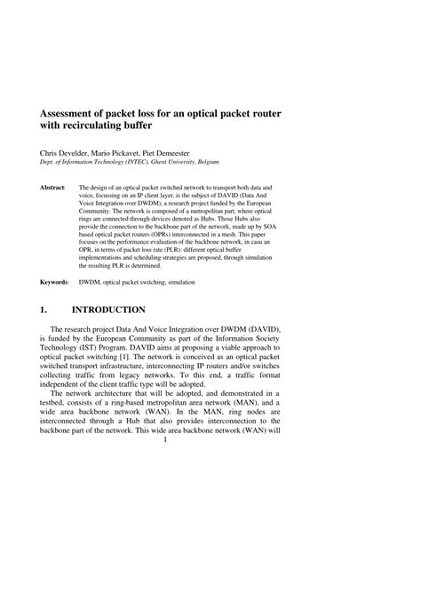 Pdf Assessment Of Packet Loss For An Optical Packet Router With Recirculating Buffer