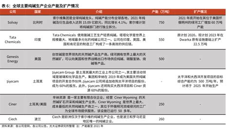 全球主要纯碱生产企业产能及扩产情况 2022年11月 行业研究数据 小牛行研