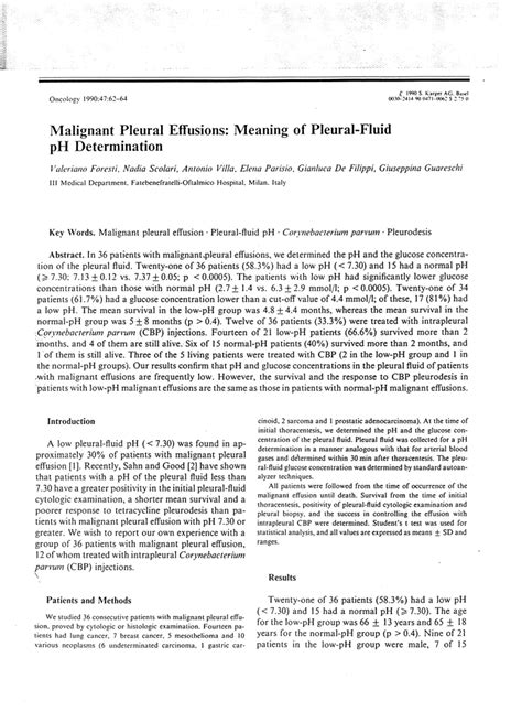 Pdf Malignant Pleural Effusions Meaning Of Pleural Fluid Ph Determination