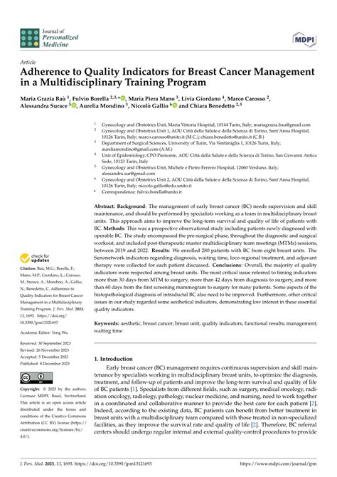 Pdf Adherence To Quality Indicators For Breast Cancer Management In A Multidisciplinary