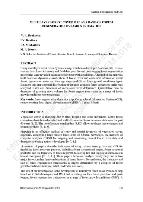 PDF MULTILAYER FOREST COVER MAP AS A BASIS OF FOREST REGENERATION DYNAMICS ESTIMATION