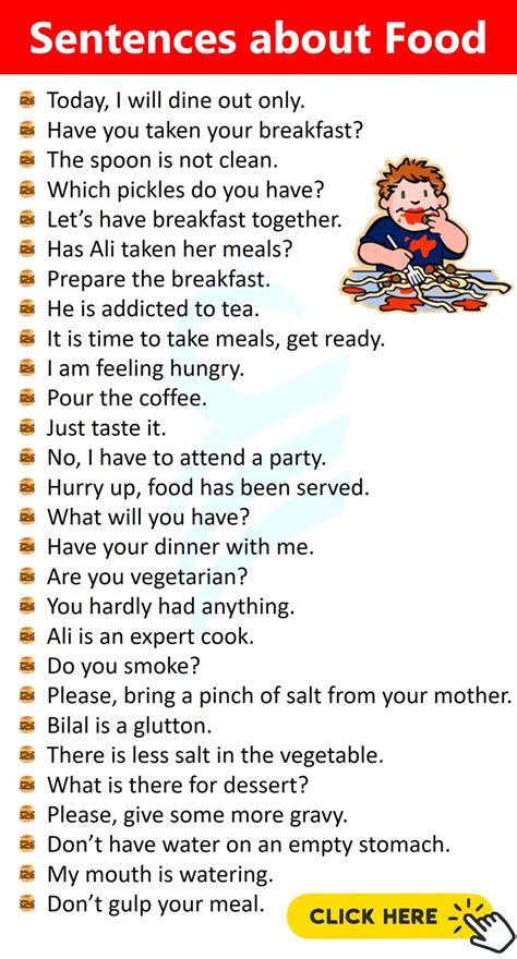 English Sentences About Food 50 Sentences In English English