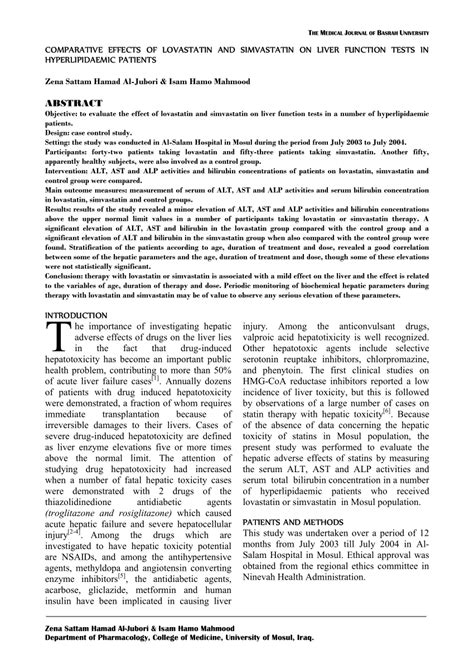 Pdf Comparative Effects Of Lovastatin And Simvastatin On Liver