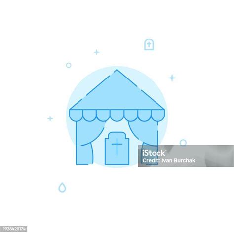 묘지 장례식 텐트 평면 벡터 아이콘입니다 채워진 선 스타일 블루 모노크롬 디자인 편집 가능한 획 개념에 대한 스톡 벡터 아트 및