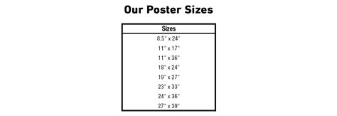 Standard Poster Size Measurements Free Printable Download