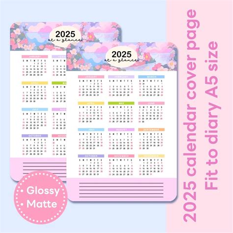 2025 Calendar Cover Page Planner Set Up Sticker Sheet ปฏิทินปี2568