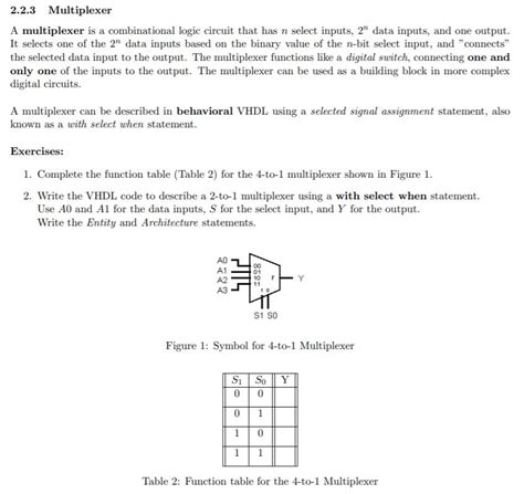 Solved 223 Multiplexer A Multiplexer Is A Combinational
