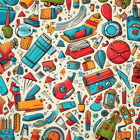 Pattern Collage With School Supplies Generative Ai Stock Image Image