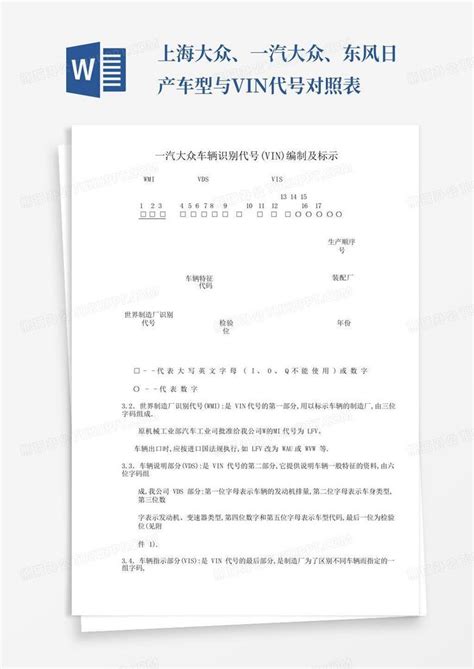 上海大众、一汽大众、东风日产车型与vin代号对照表word模板下载编号qekpnnea熊猫办公