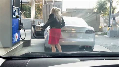Blonde Tesla And Gas Station What Can Go Wrong Youtube