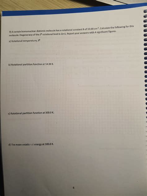 Solved 7 A Certain Homonuclear Diatomic Molecule Has A Chegg
