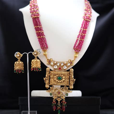 Red Garnet And Quartz Rani Haar Long Layered Necklace And Earrings Set Etsy