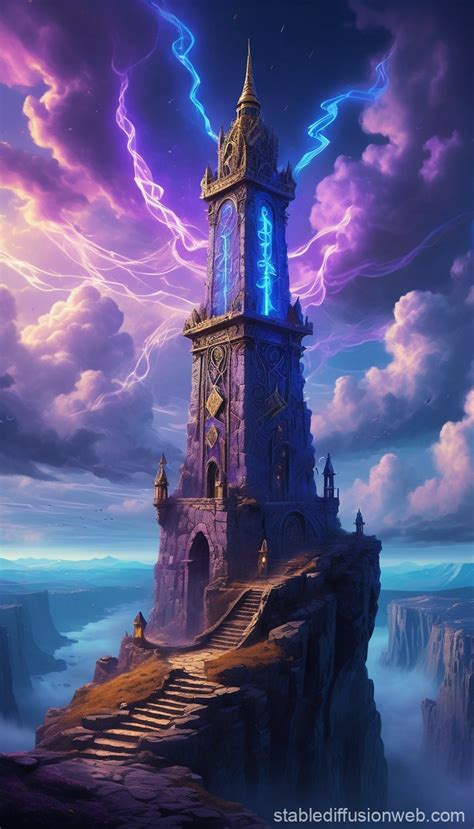 Magic Tower On Cliff Edge Scene Stable Diffusion Online