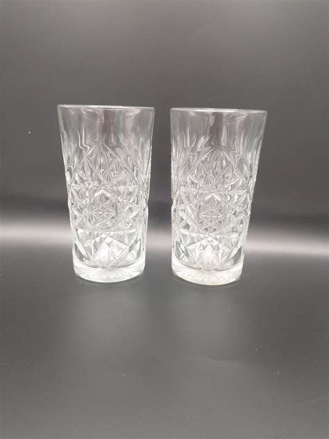 Vintage Libbey Hobstar Highball Glasses Set Of 2 6 14 16 Oz