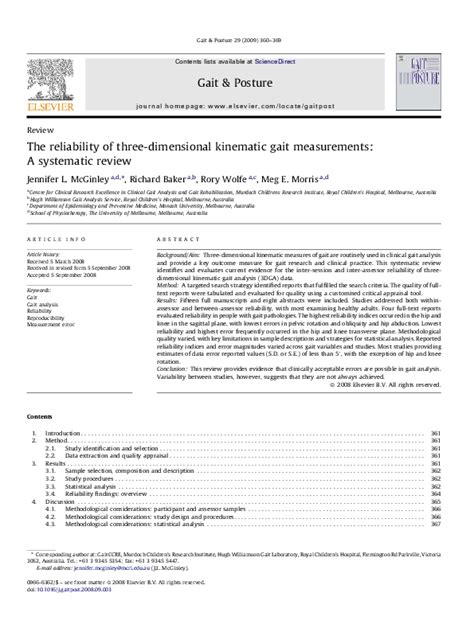 Pdf The Reliability Of Three Dimensional Kinematic Gait Measurements