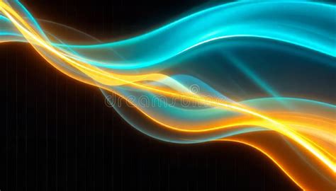 Abstract Flowing Light Waves Blue And Orange On Black Background Stock Illustration