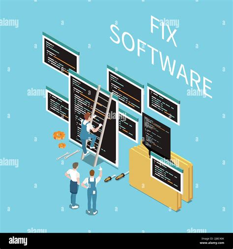 Programming Work Concept With Online Support Symbols Isometric Vector Illustration Stock Vector