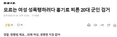 모르는 여성 성폭행하려다 흉기로 찌른 20대 군인 검거 포텐 터짐 최신순 에펨코리아