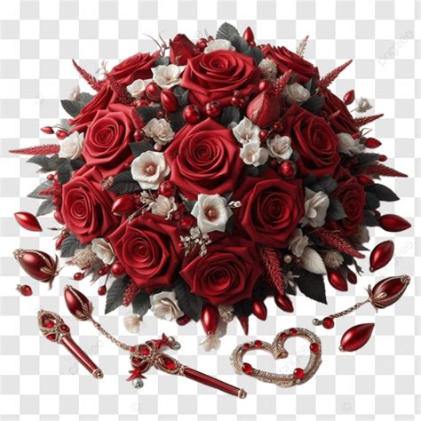 생성 Ai에 진주 또는 결혼식 배경으로 아름답게 장식된 부케 빨간 장미의 3d 그림 생성 Ai에 진주 또는 결혼식 배경으로 아름답게 장식된 빨간 장미 부케의 3d 그림