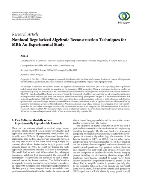 Pdf Nonlocal Regularized Algebraic Reconstruction Techniques For Mri