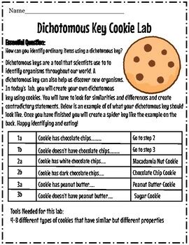 Dichotomous Key Cookie Lab By Personal Problem Science TPT
