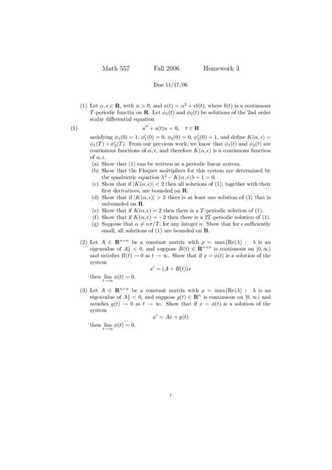 Practice Homework 3 Ordered Differential Equations I Math 557 Docsity