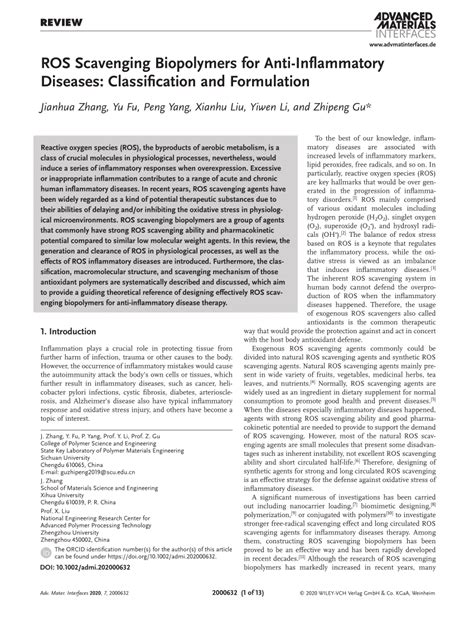 Ros Scavenging Biopolymers For Anti‐inflammatory Diseases