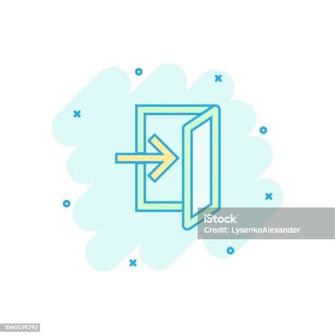 漫畫風格的向量卡通入口門圖示出口門概念插圖像形圖門口入口業務飛濺效果概念向量圖形及更多住宅房間圖片 住宅房間 入口 出口標誌 方向標誌 Istock