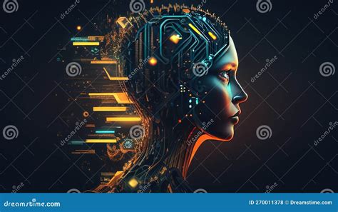 Creative Fusion Of Circuitry And Head Shape Symbolizing Human Machine Synergy Stock