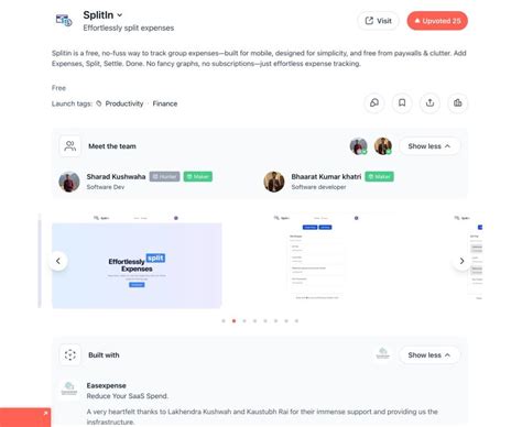 Splitin Producthunt Splitwise Entrepreneurship Product Finance
