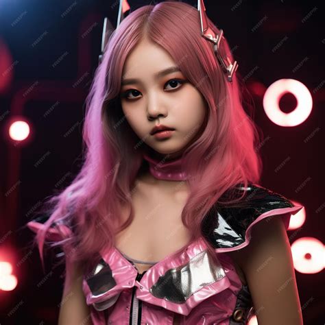 Premium Photo A Girl With Pink Hair And A Black And White Costume Has