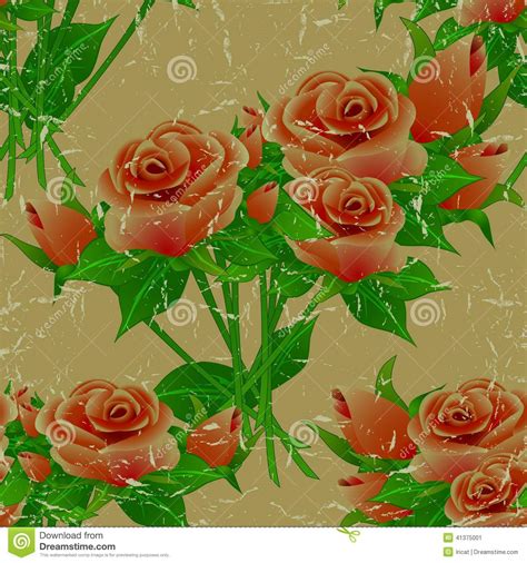 Seamless Floral Vintage Aged Pattern With Roses Stock Vector