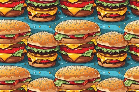 Premium Photo Seamless Pattern With Burgers Hamburgers Cheeseburgers