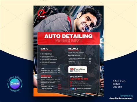 Auto Detailing Price Table Flyer Canva Template Graphic Reserve
