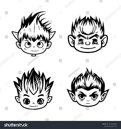Cute Anime Troll Head Collection Set Stock Vector Royalty Free