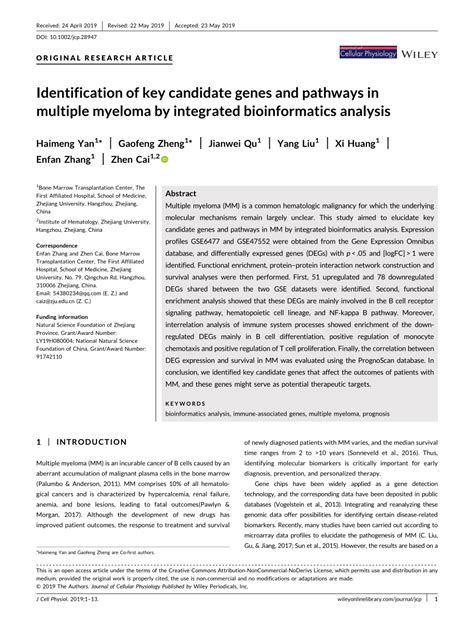 Pdf Identification Of Key Candidate Genes And Pathways In Multiple Myeloma By Integrated