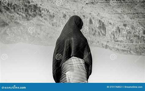 Back View Isolated Mock Up Muslim Woman Wear Hijab Stand Alone Isolated