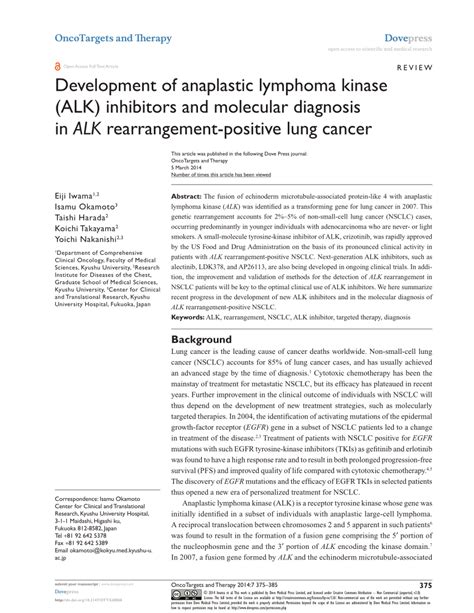 Pdf Development Of Anaplastic Lymphoma Kinase Alk Inhibitors And