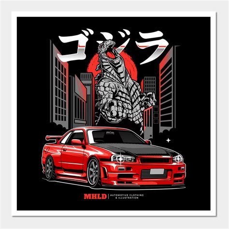 Gt R R34 Red Godzilla Illustration By Mnvd Car Illustration Best Jdm